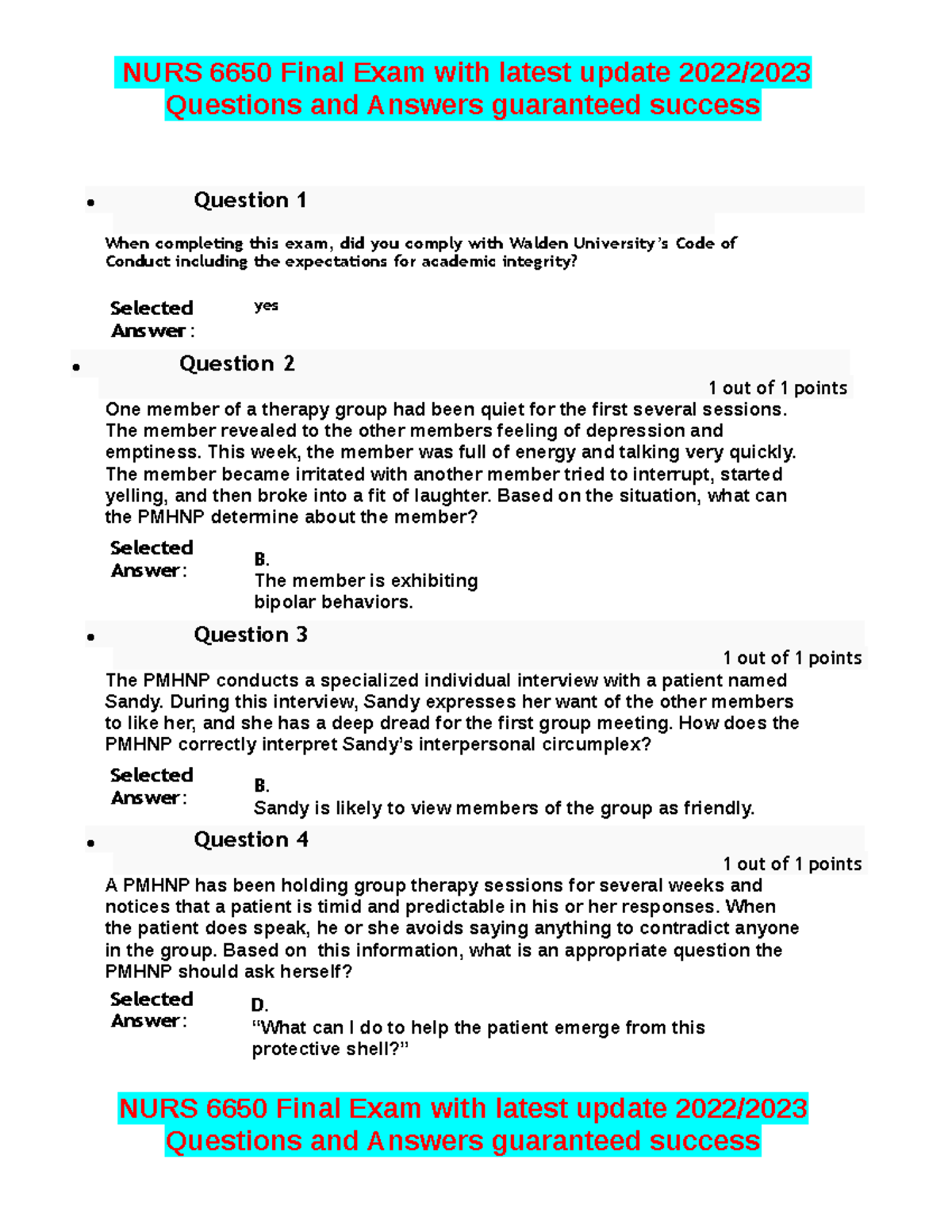 6650 Final Study Aid - • Question 1 • Question 2 1 out of 1 points ...