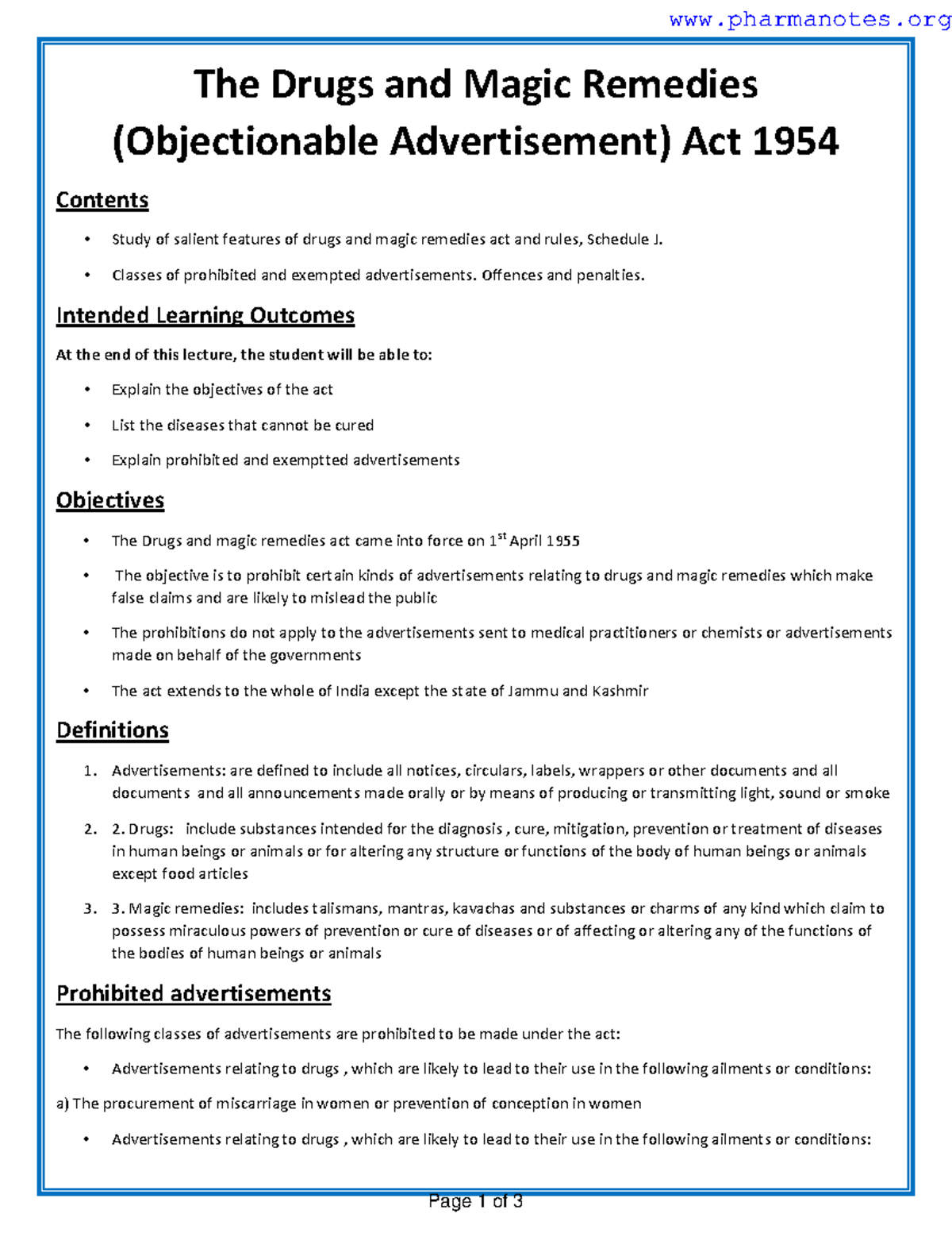 The Drugs and Magic Remedies (Objectionable Advertisement) Act 1954 ...