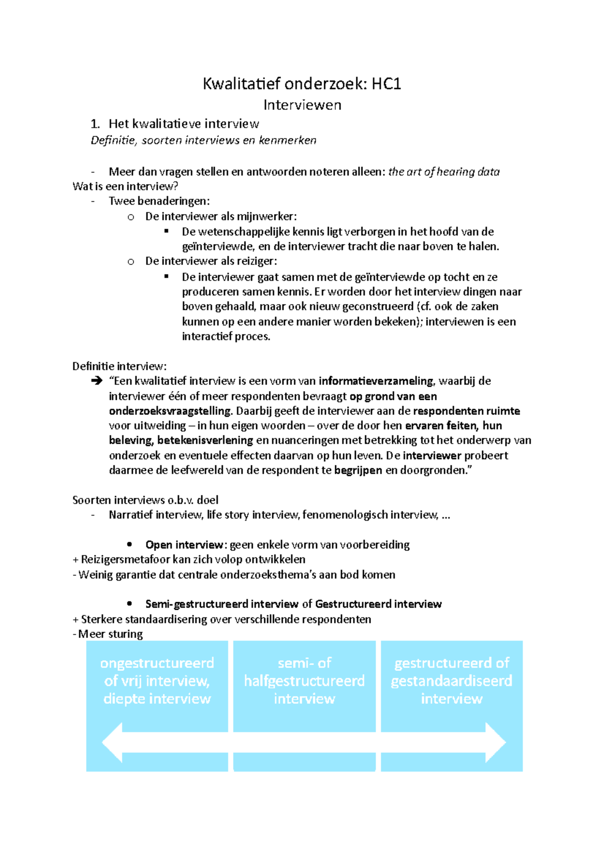 Kwalitatief onderzoek sv - Kwalitatief onderzoek: HC Interviewen 1. Het ...
