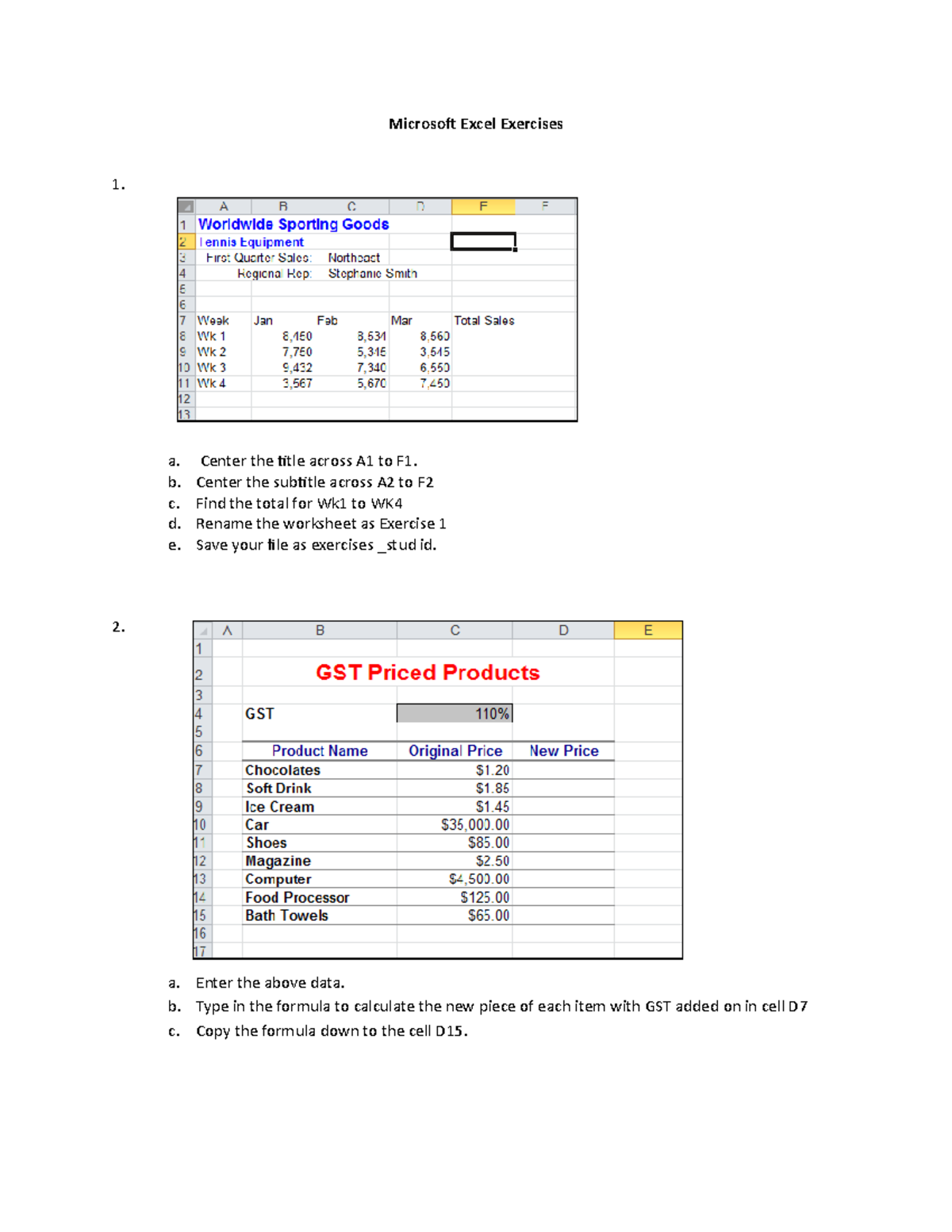 tutorial 1 about Microsoft Excel Exercises - Microsoft Excel Exercises ...