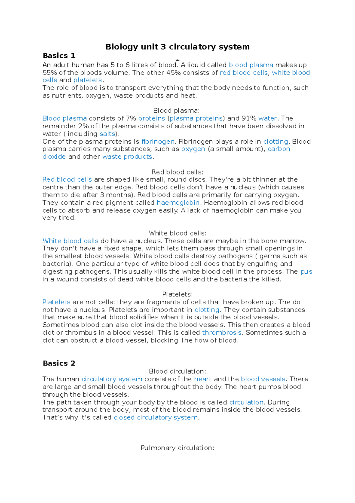 Kopie van bio unit 3 sum - Biology unit 3 circulatory system Basics 1 ...