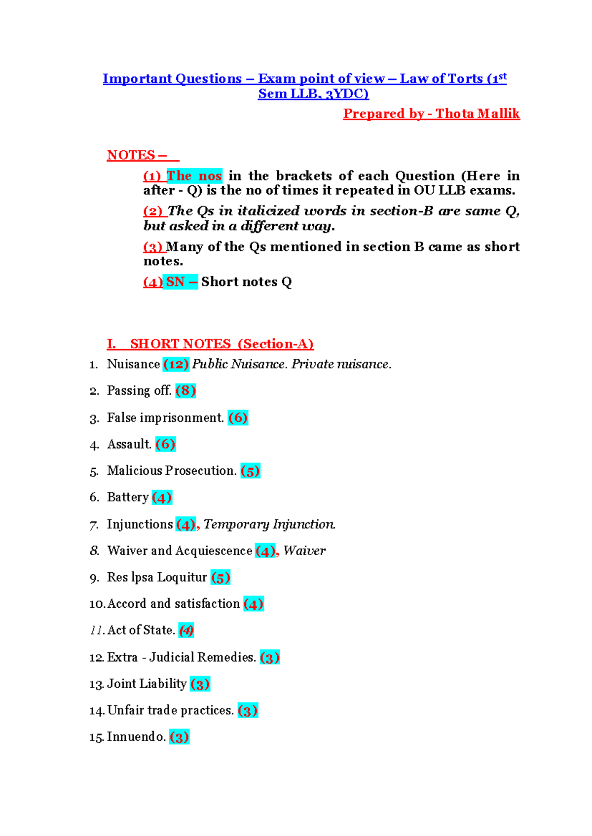 Law of Torts-1 - Complete notes on law of torts for 1sem - Important ...