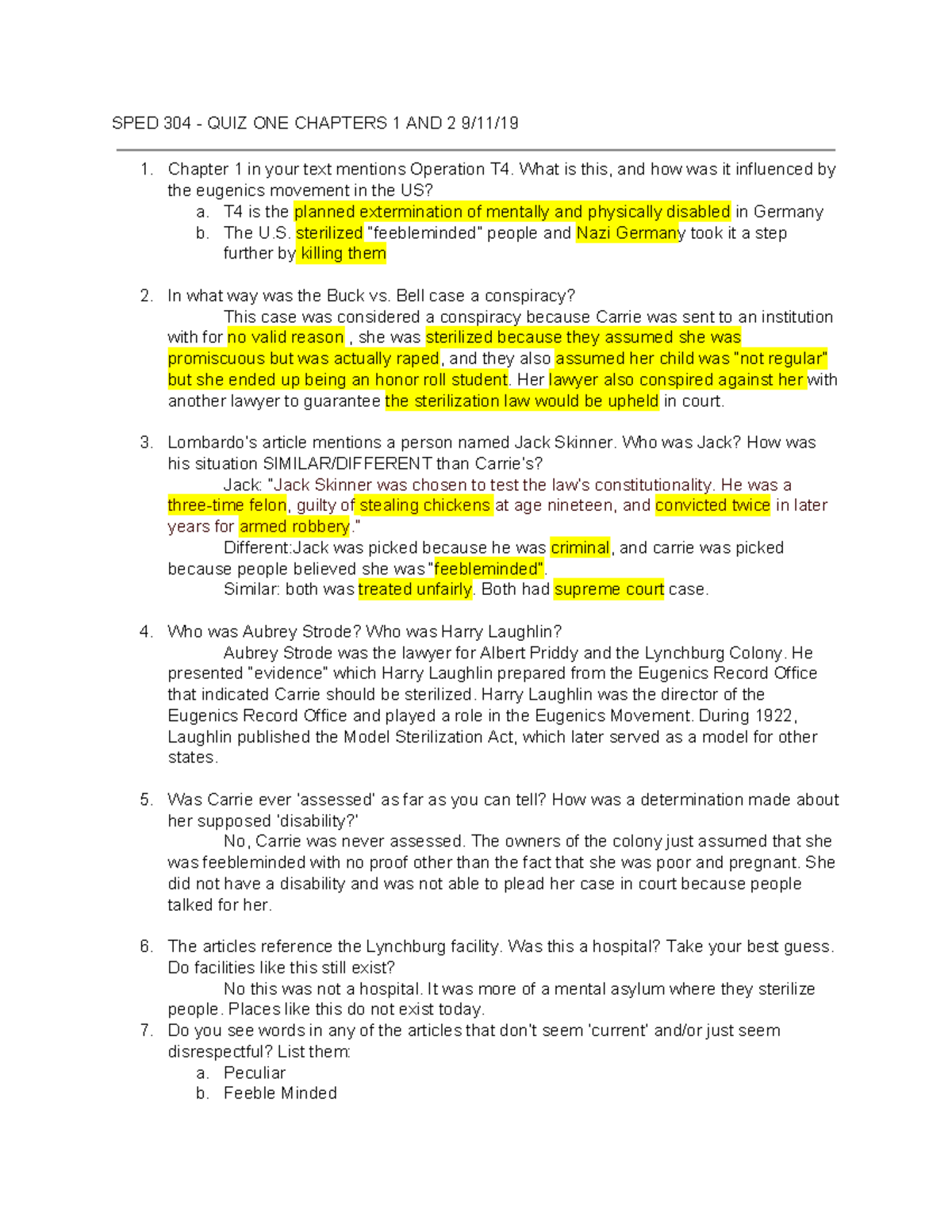 SPED 1 2 QUIZ - Study guide for quiz - SPED 304 - QUIZ ONE CHAPTERS 1 ...