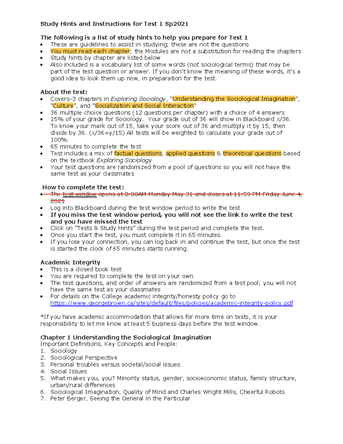 Sociology test - dsdsd - Study Hints and Instructions for Test 1 Sp The ...