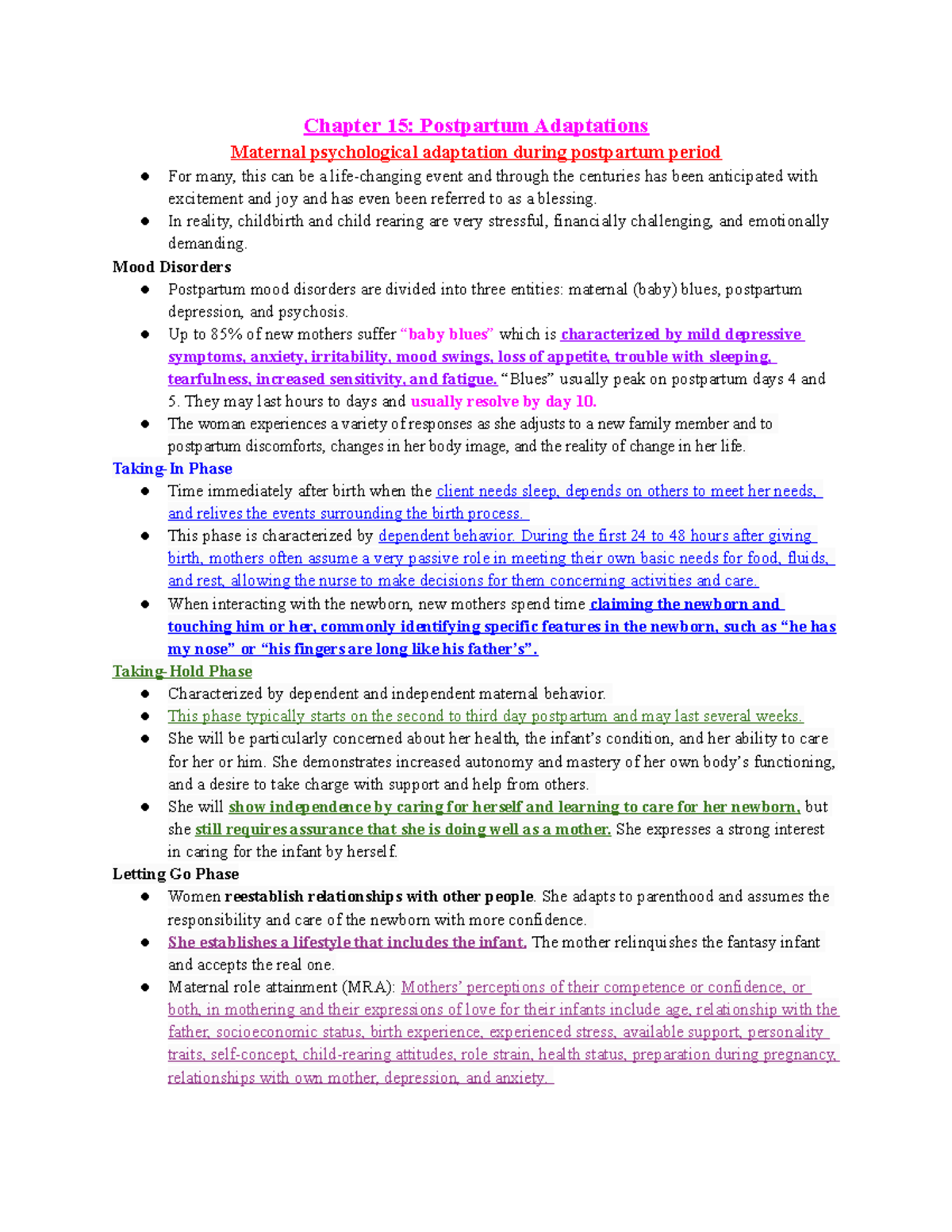 Maternity Final BP - Chapter 15: Postpartum Adaptations Maternal ...