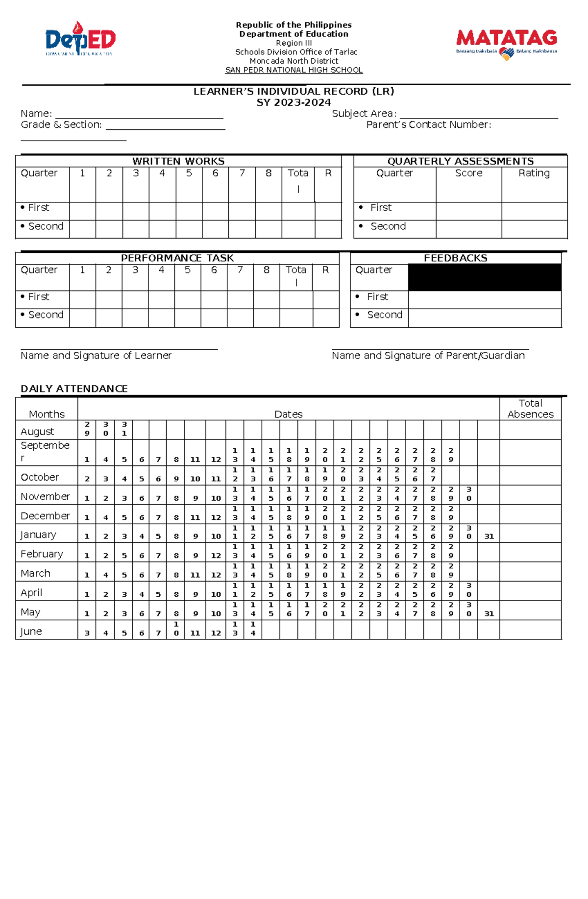 Individual Learners Record LR Download - Republic of the Philippines ...
