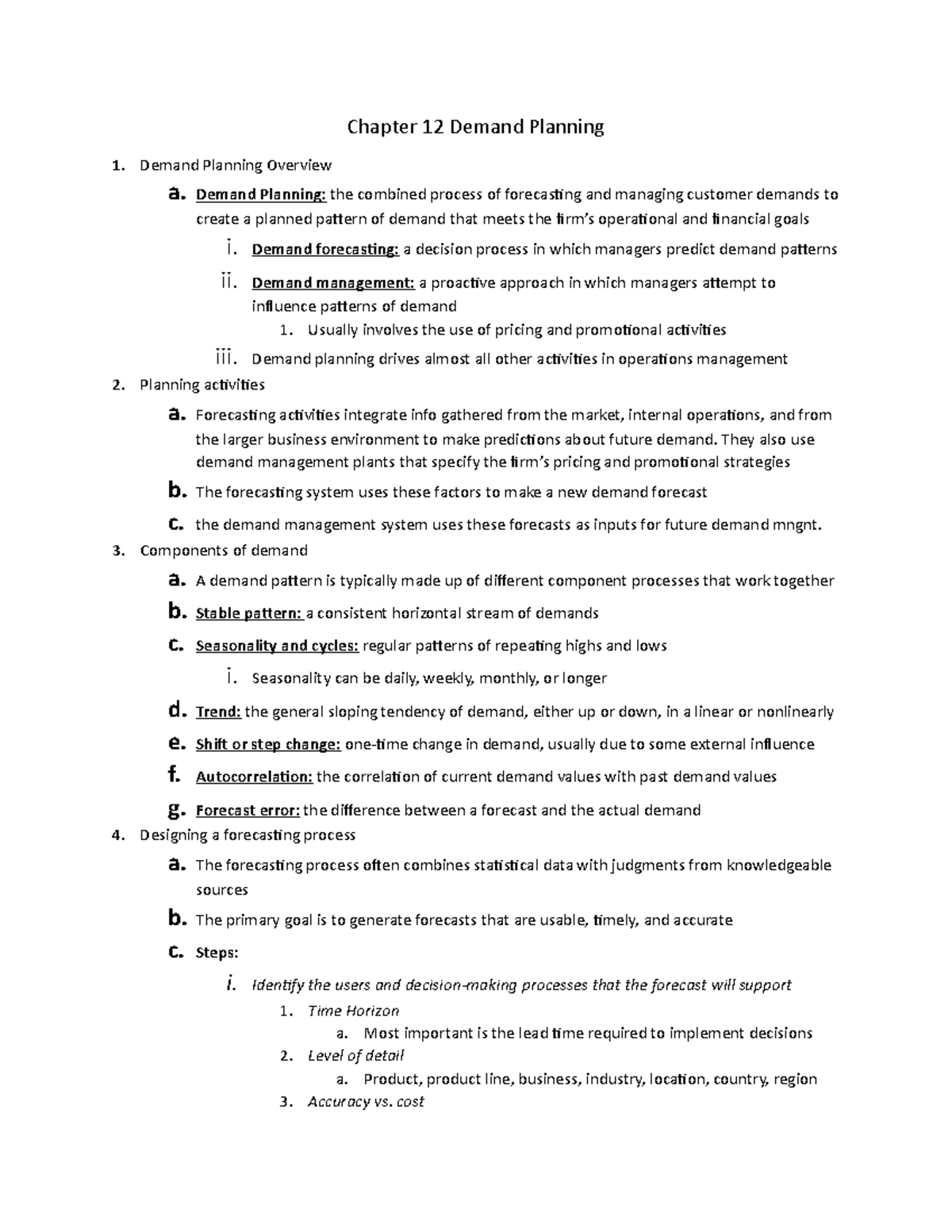 Chapter 12 Demand Planning - Chapter 12 Demand Planning 1. Demand ...