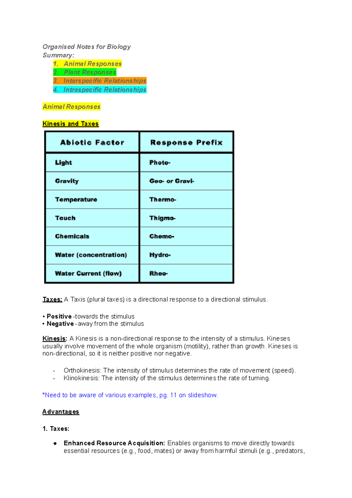 Level 3 Plants and Animal Responses Notes - Organised Notes for Biology ...