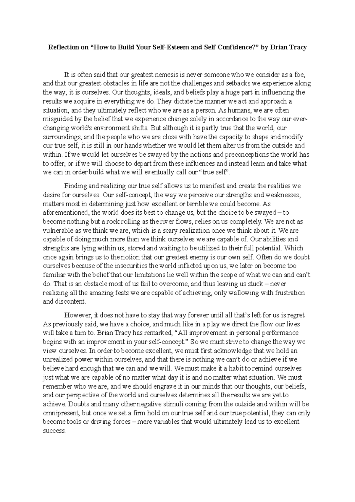 Reflection on How to Build Your Self-Esteem and Self Confidence - Our ...