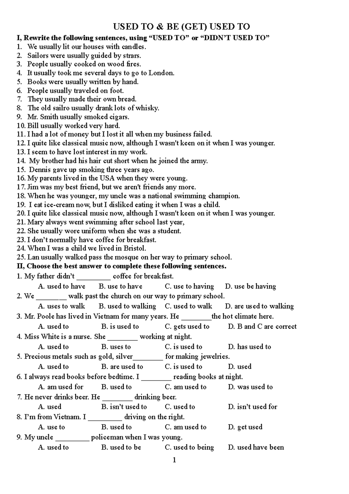 USED TO V BE GET USED TO VING - USED TO & BE (GET) USED TO I, Rewrite ...