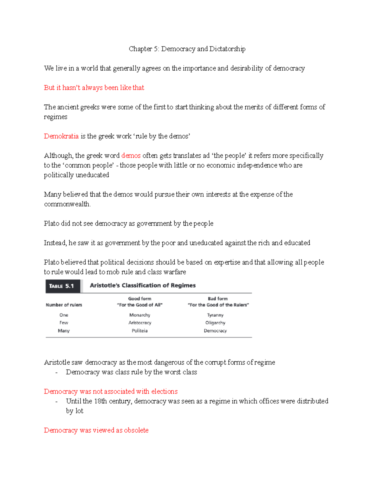 Ch. 5 Democracy and Dictatorship - Chapter 5: Democracy and ...