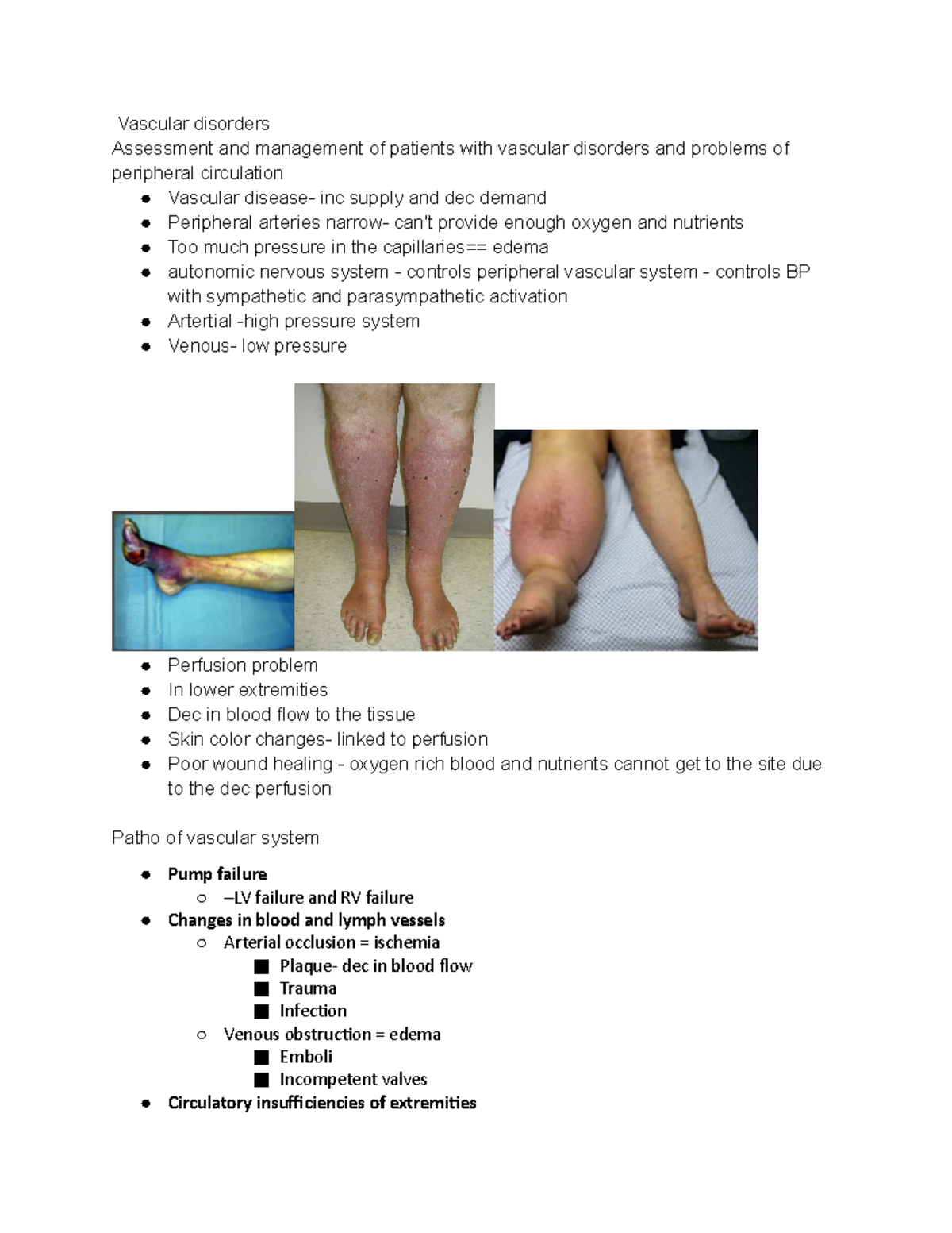 Vascular disorders - medsurg 1 notes - Vascular disorders Assessment ...