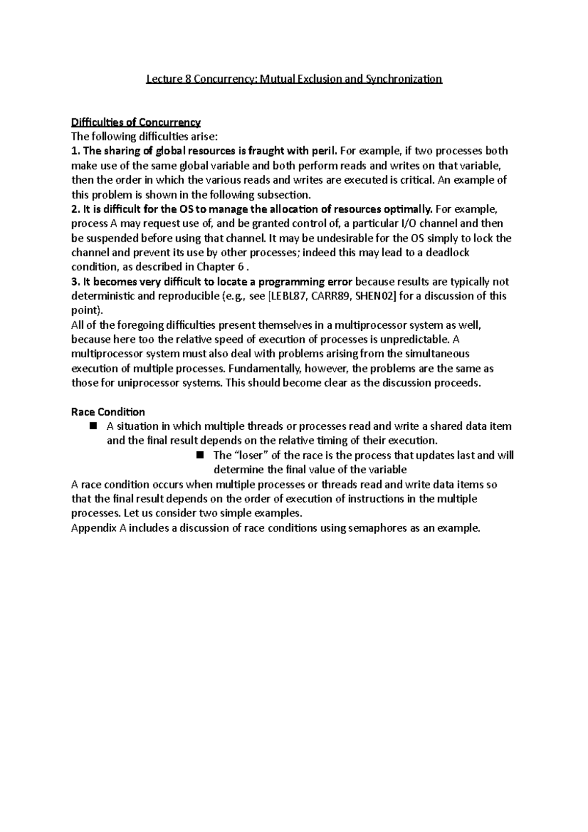 Lecture 8 Concurrency Lecture 8 Concurrency Mutual Exclusion And Synchronization Difficulties