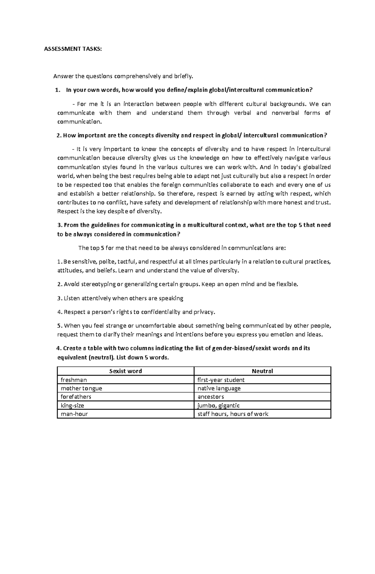 Assessment Tasks 2 vivian - ASSESSMENT TASKS: Answer the questions ...