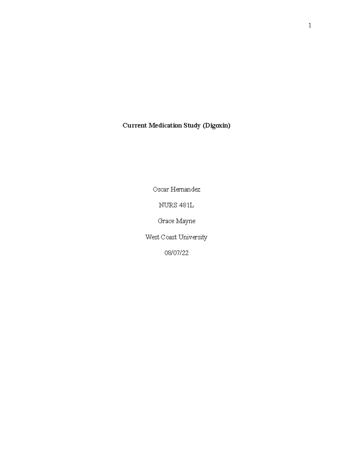 Medication study Digoxin - Current Medication Study (Digoxin) Oscar ...