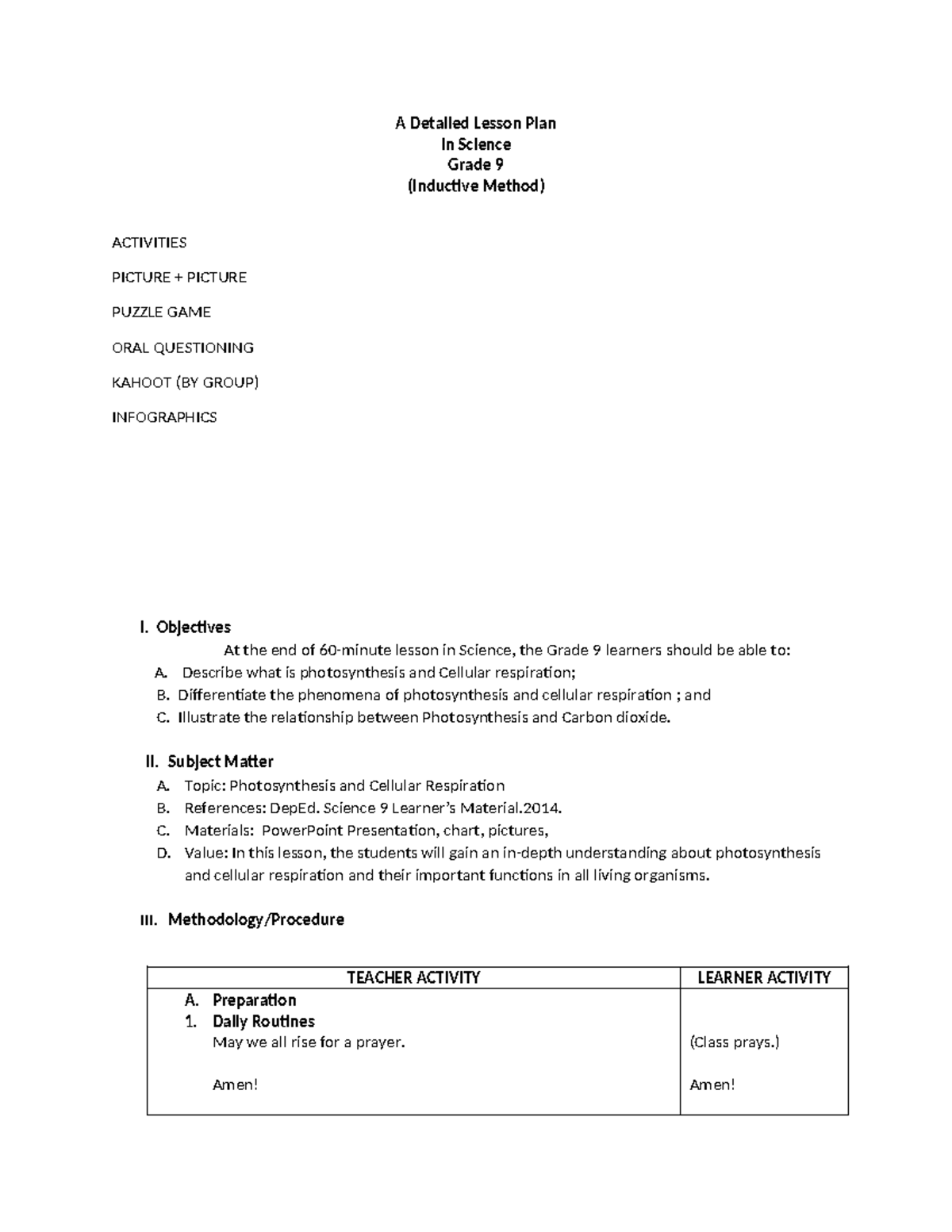 Detailed lesson plan in science - A Detailed Lesson Plan in Science ...