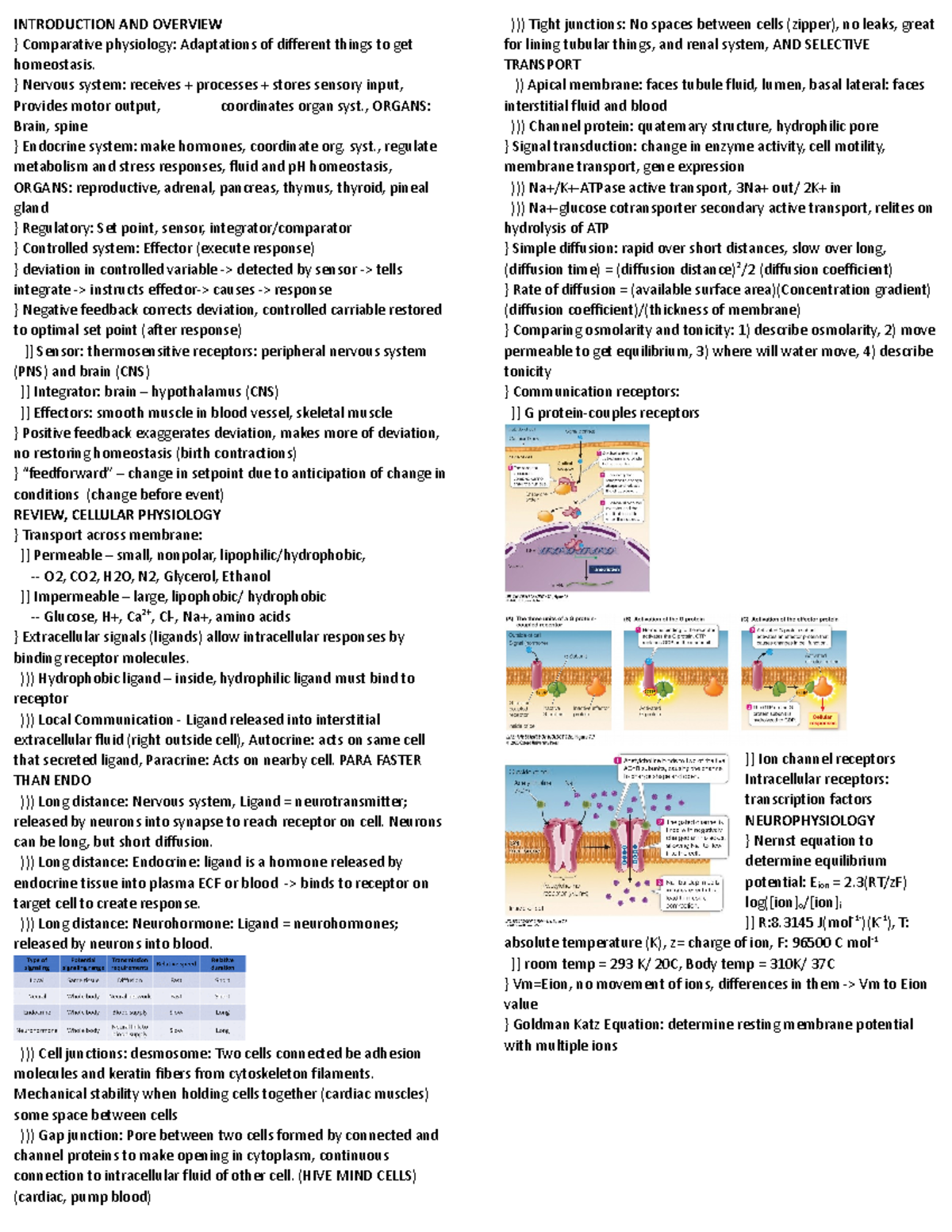 General Physiology Exam 1 - INTRODUCTION AND OVERVIEW } Comparative ...