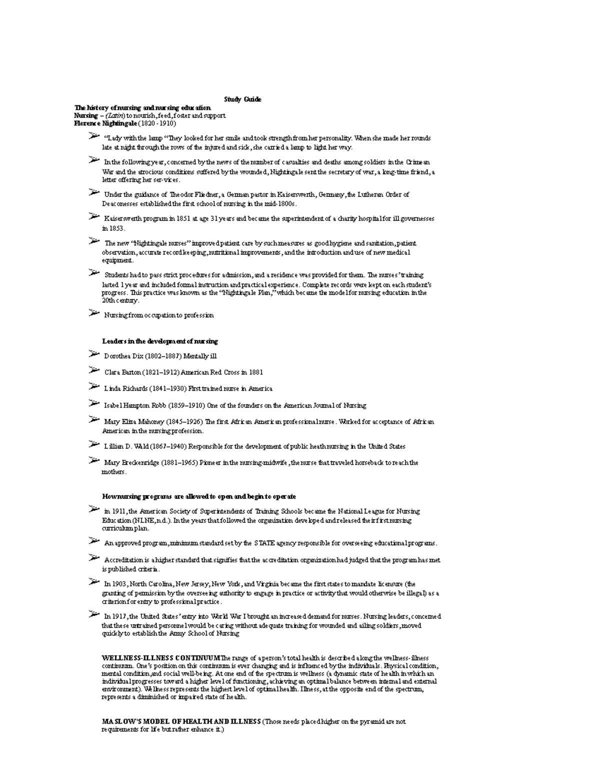 Study Guide Nursing Intro - Study Guide The history of nursing and ...