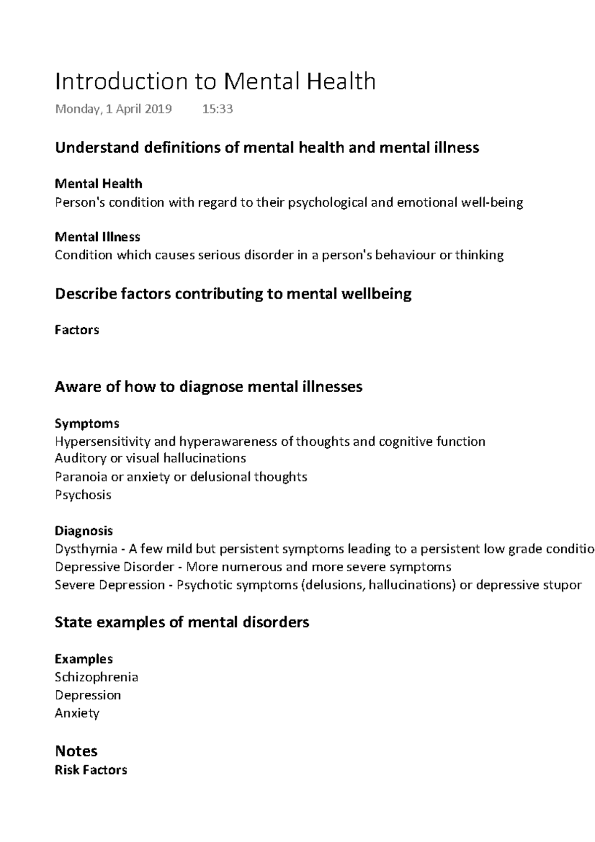 Introduction to Mental Health - Understand definitions of mental health ...