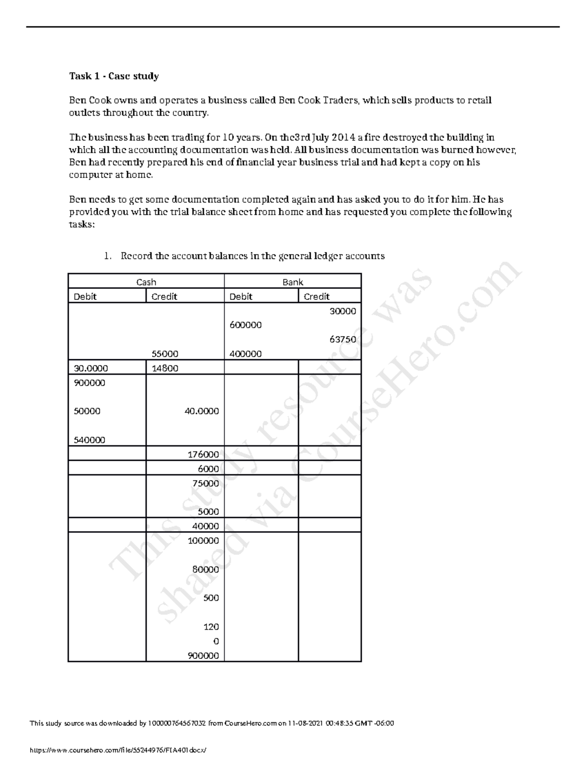 Task 1 - Case study Ben Cook - Accounting - AUF - Studocu