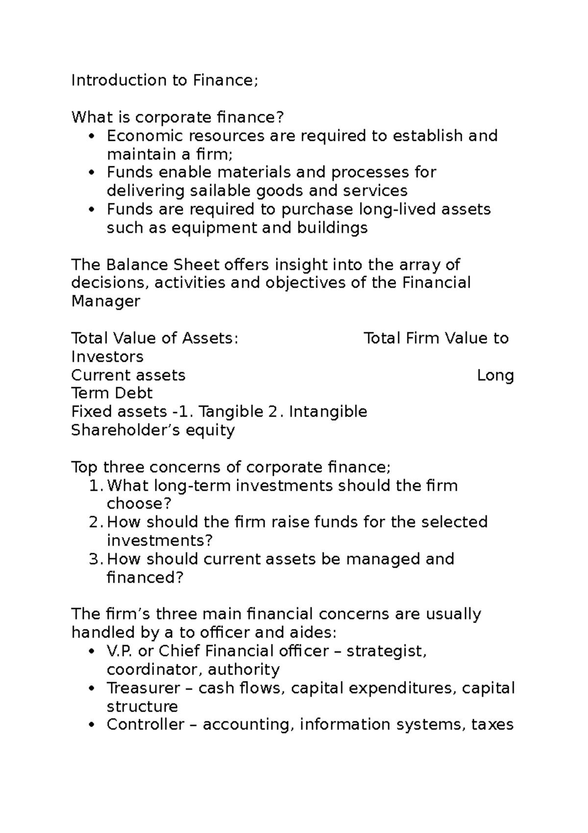 Introduction to Finance - Introduction to Finance; What is corporate ...