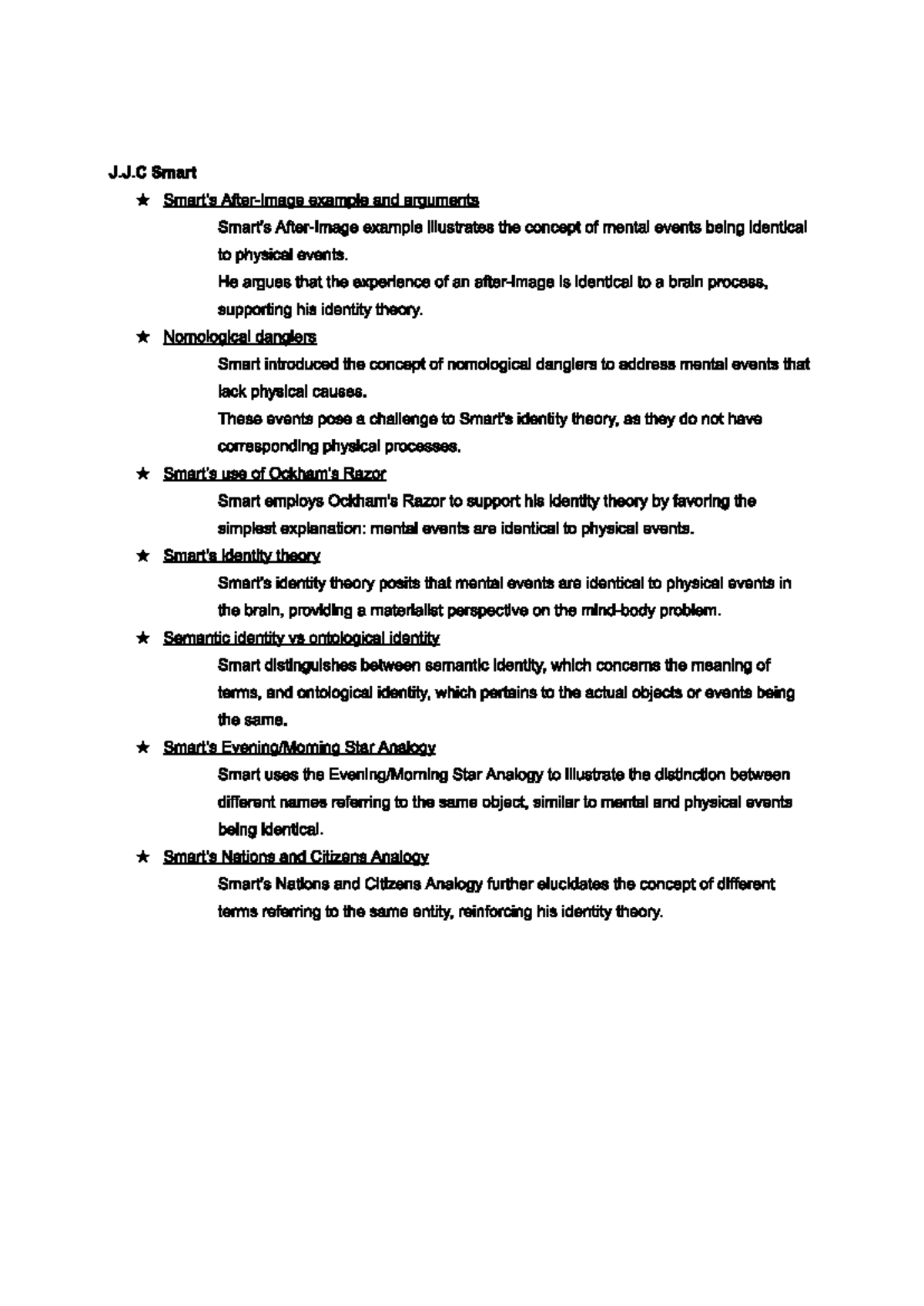 Philosophy Notes - J.J Smart example and arguments example illustrates ...