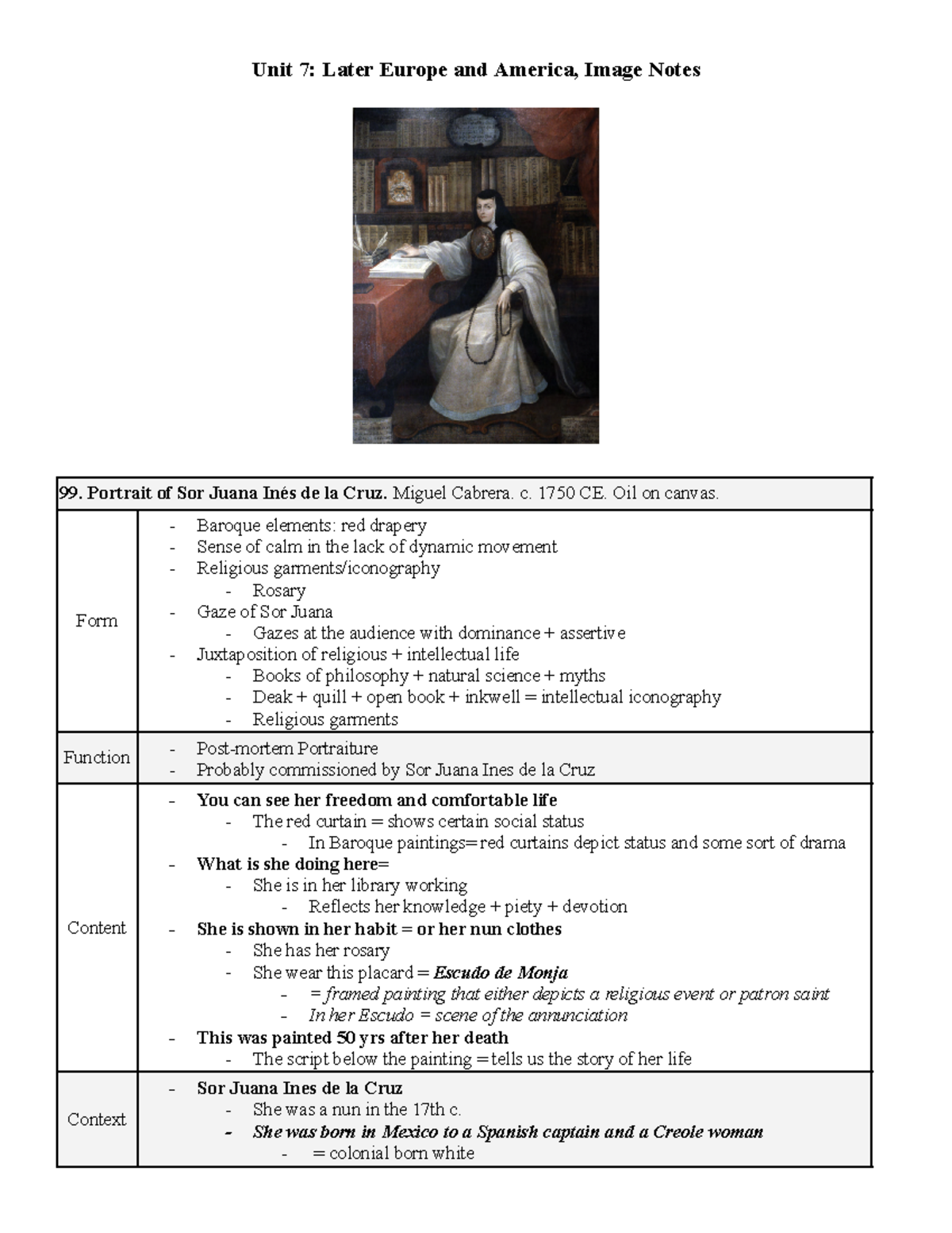 7.0 Later Europe and America, Image Notes - Portrait of Sor Juana Inés ...