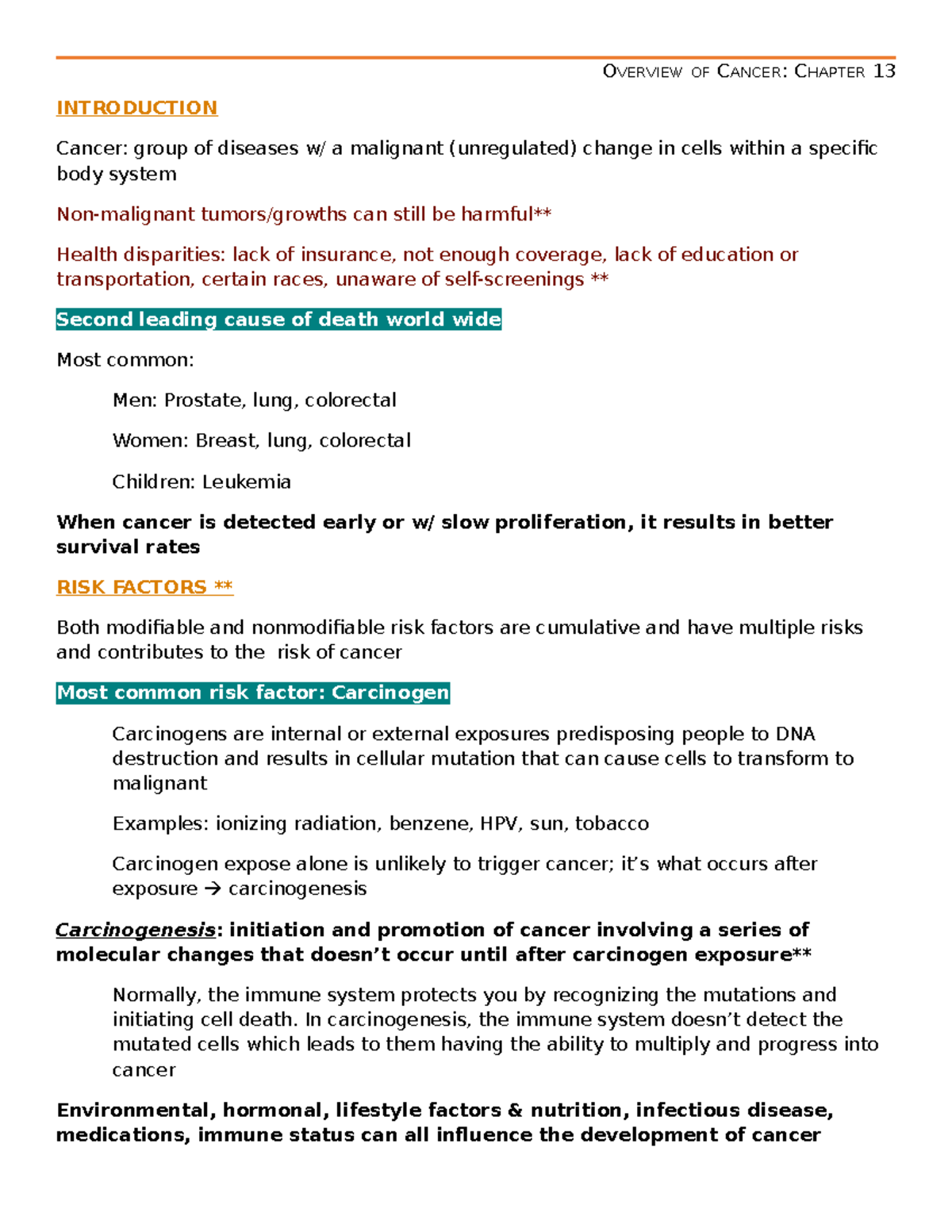 Cancer Overview - OVERVIEW OF CANCER: CHAPTER 13 INTRODUCTION Cancer ...