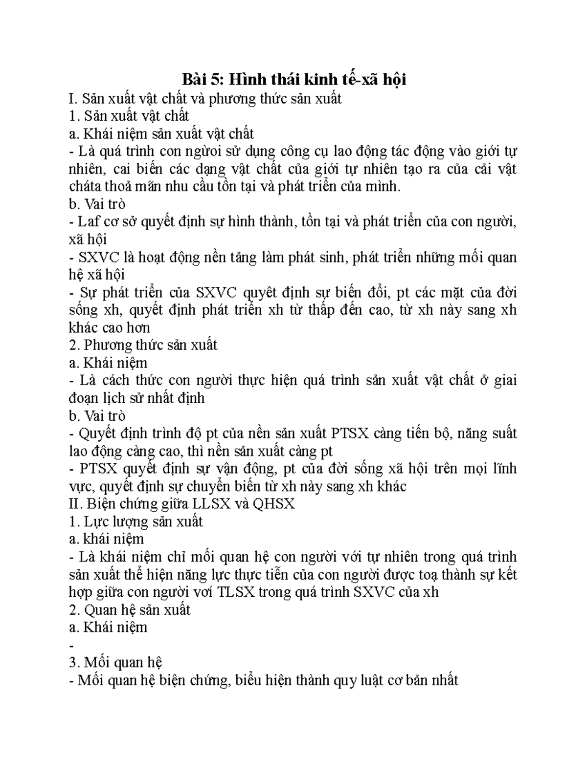 Bài 5 - hsha - Bài 5: Hình thái kinh tế-xã hội I. Sản xuất vật chất và ...