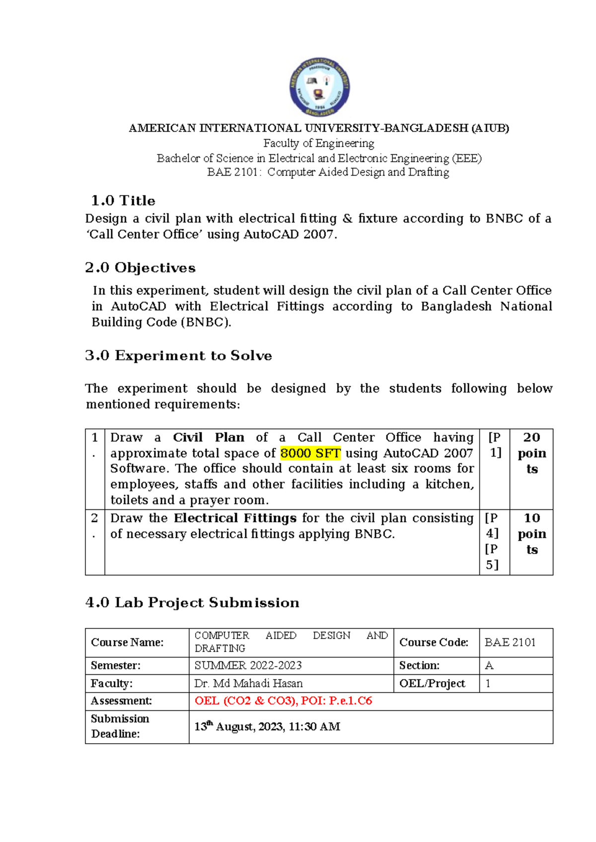 CAD Exp 10 OEL Summer 2022-23 - AMERICAN INTERNATIONAL UNIVERSITY ...