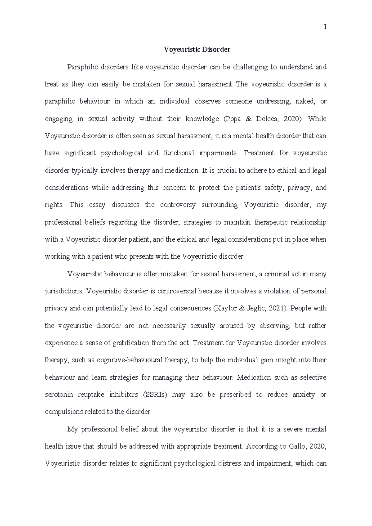 FNRN - assignment - Voyeuristic Disorder Paraphilic disorders like ...