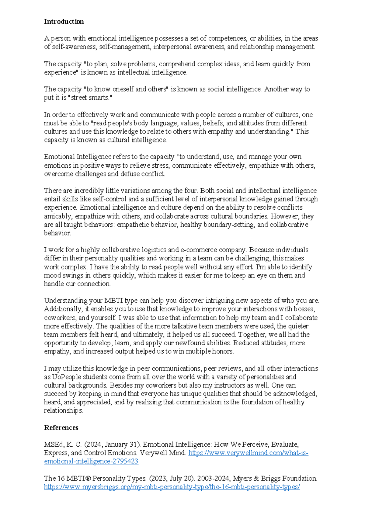 DF1 EI - Introduction A person with emotional intelligence possesses a set of competences, or ...