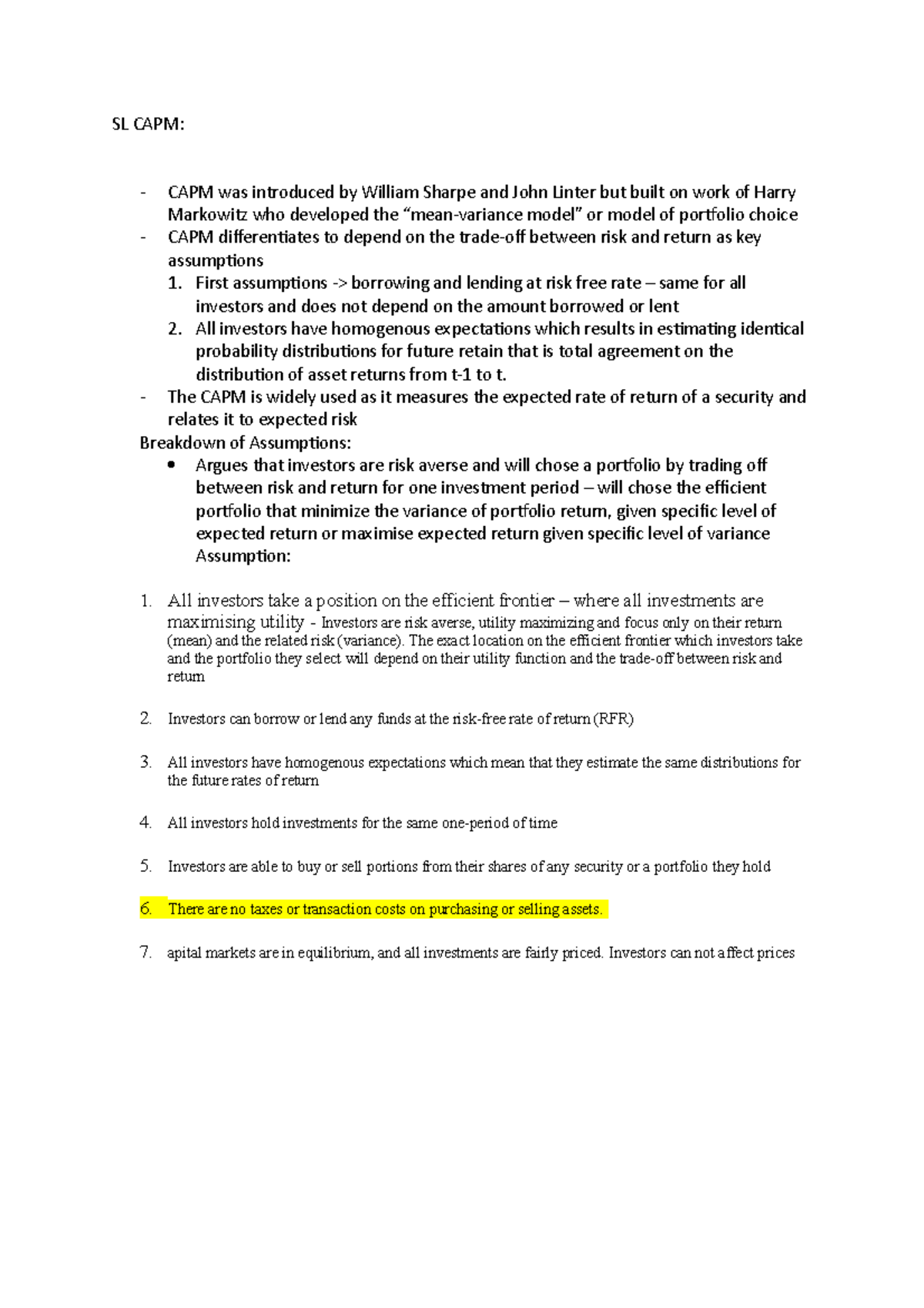 SL CAPM - lecture notes on SL CAPM model - SL CAPM: - CAPM was ...