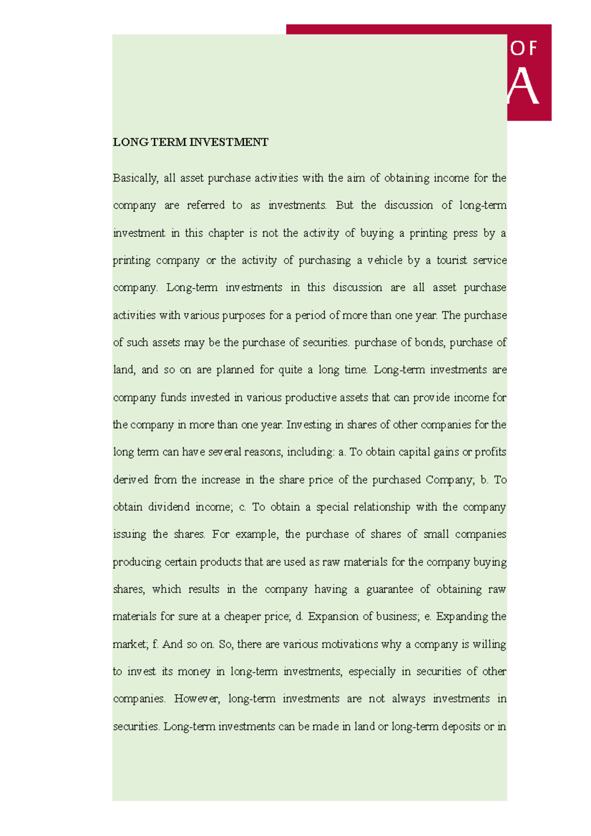 Documents Accounting - LONG TERM Investment - LONG TERM INVESTMENT ...