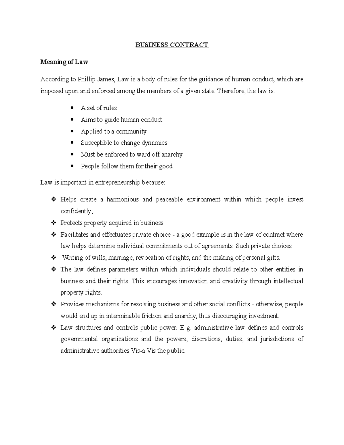 Business Contract. B - BUSINESS CONTRACT Meaning of Law According to ...