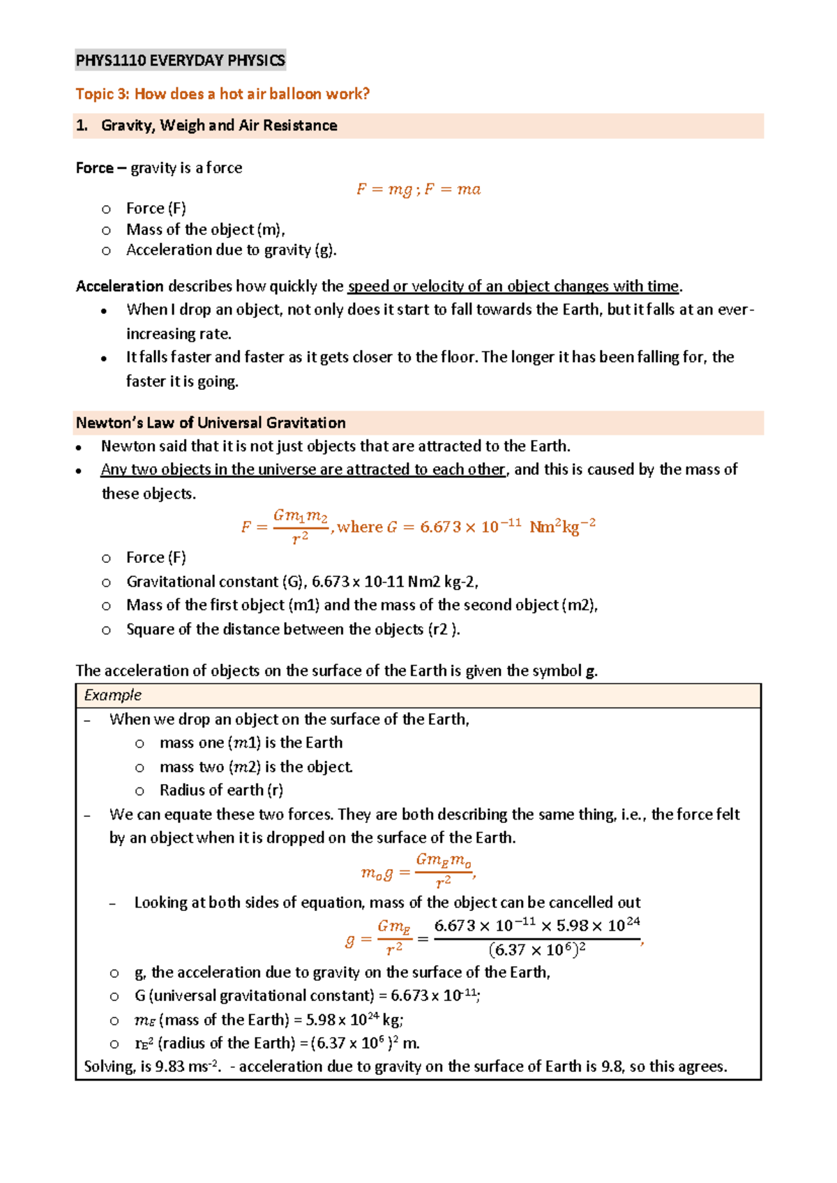 PHYS1110 Topic 3 detailed - Topic 3: How does a hot air balloon work ...
