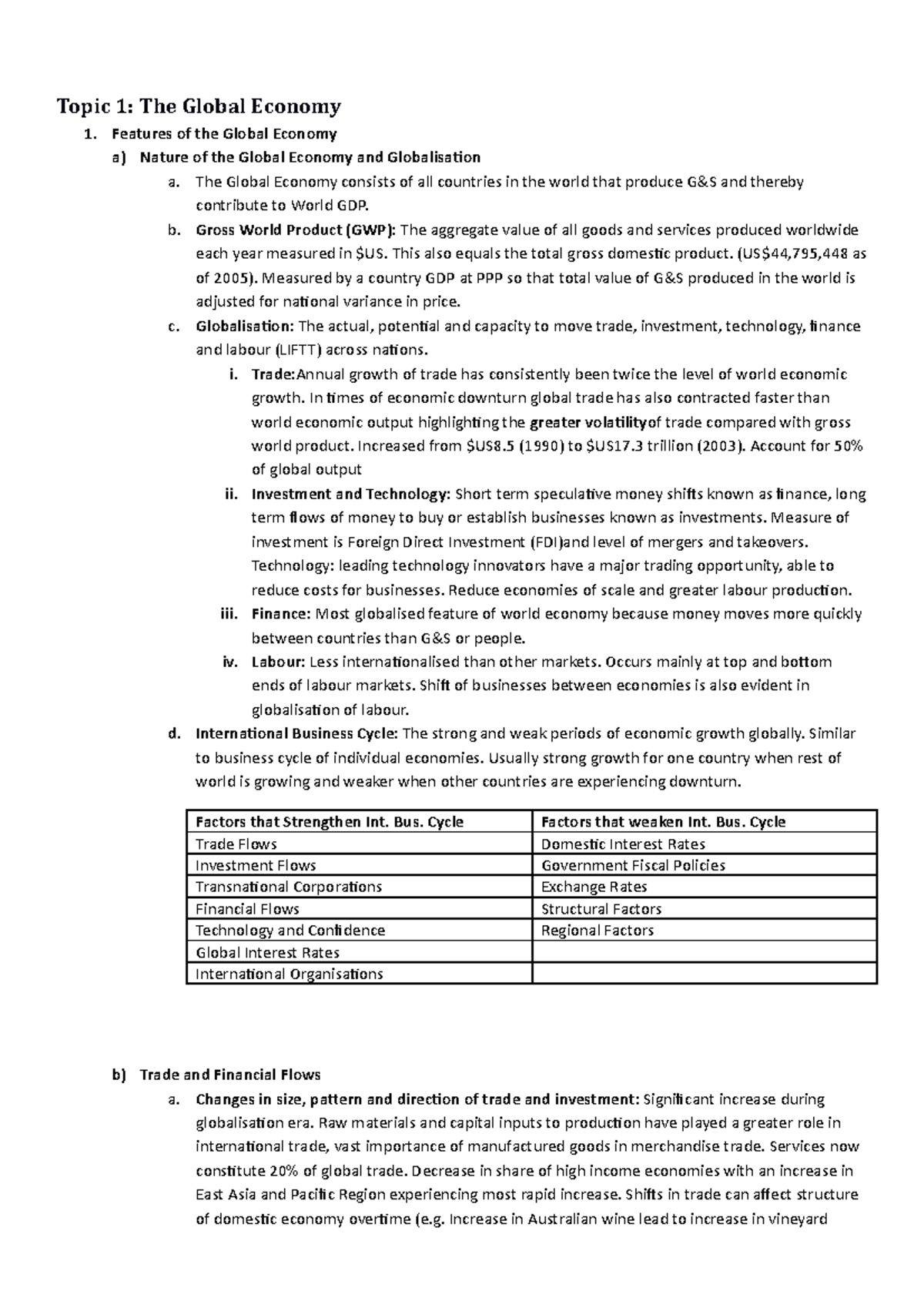 Topic 1- the global economy - Topic 1: The Global Economy Features of ...