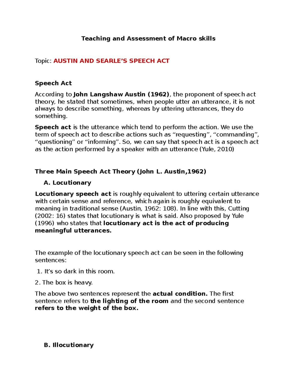 Austin AND Searle’S Speech ACT - Teaching and Assessment of Macro ...