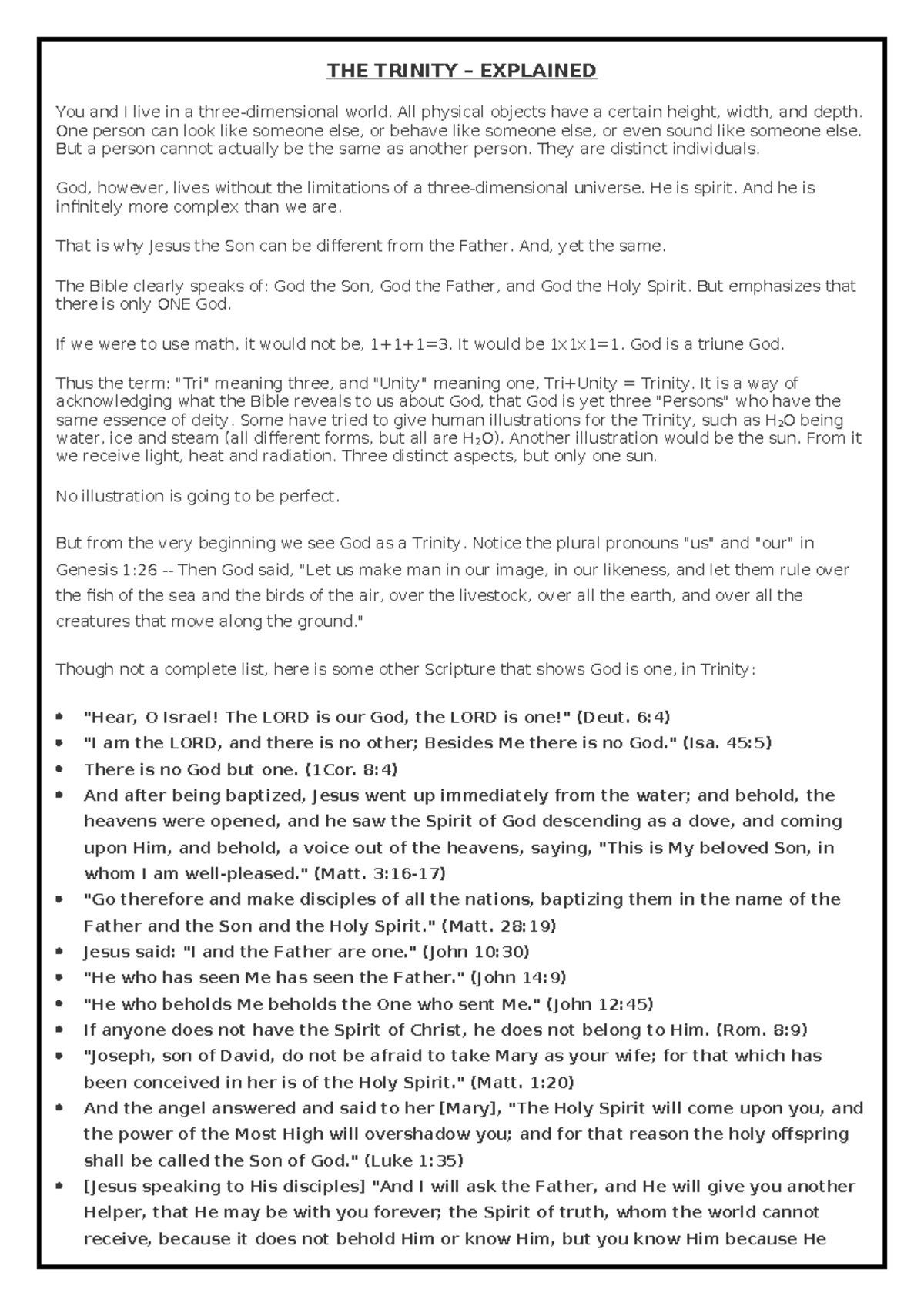 001 THE Trinity - Notes - THE TRINITY – EXPLAINED You and I live in a ...