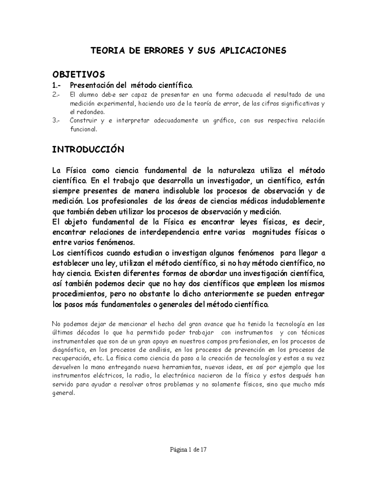 Xd - teoría del error - TEORIA DE ERRORES Y SUS APLICACIONES OBJETIVOS ...