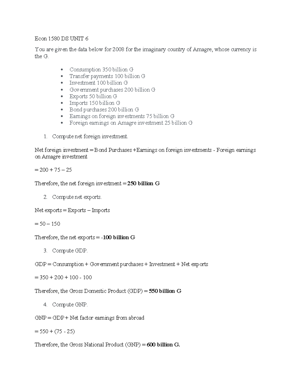 Econ 1580 DS UNIT 6 - discussion unit 6 - Econ 1580 DS UNIT 6 You are given the data below for ...