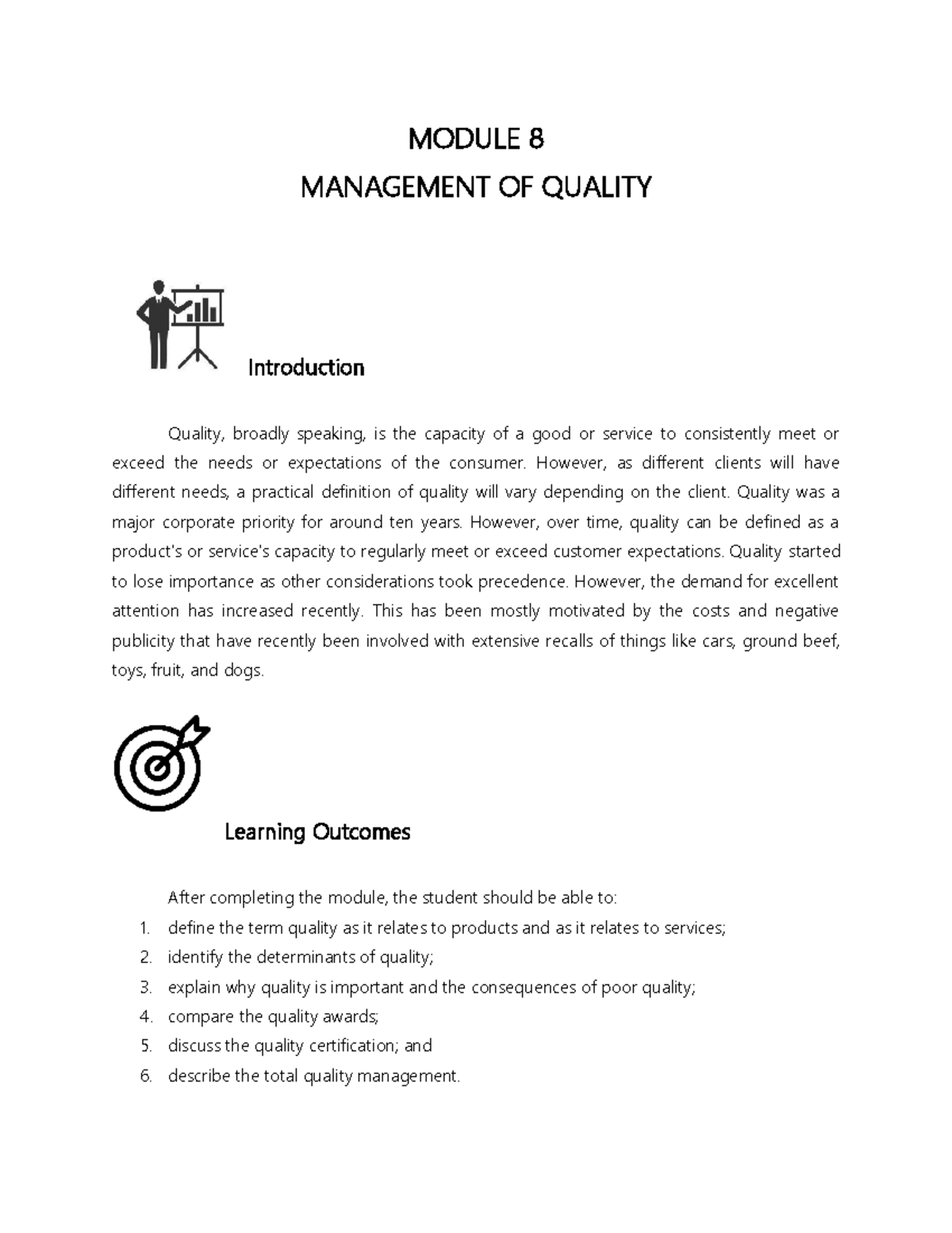 Module 8 Management OF Quality - MODULE 8 MANAGEMENT OF QUALITY ...