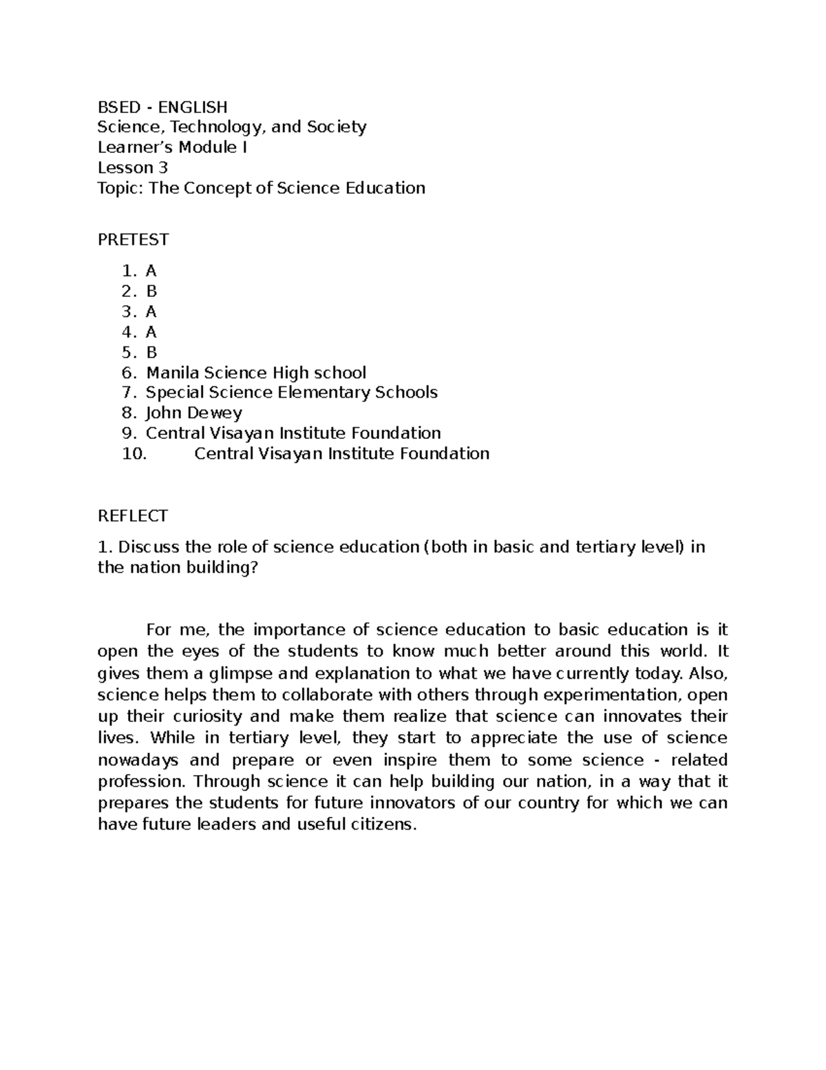 Module 1 Lesson 3 4 - BSED - ENGLISH Science, Technology, and Society ...