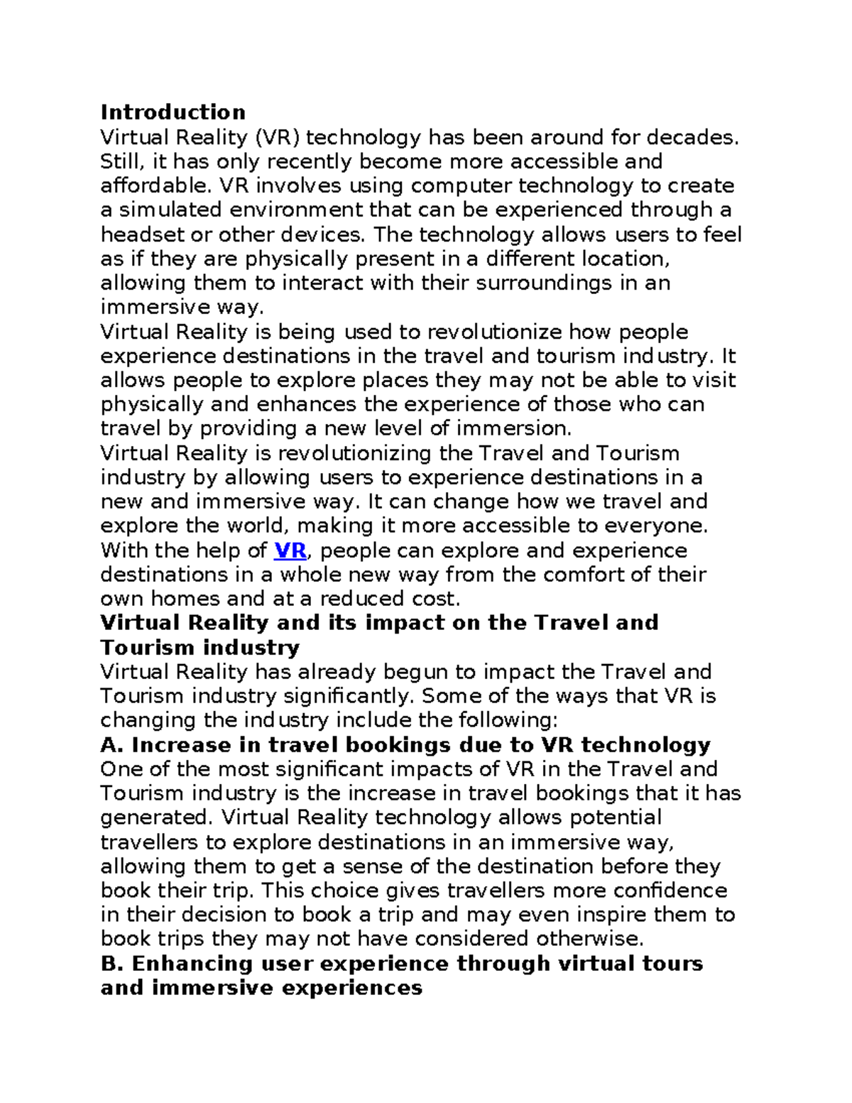 Vr - virtual reality - Introduction Virtual Reality (VR) technology has ...