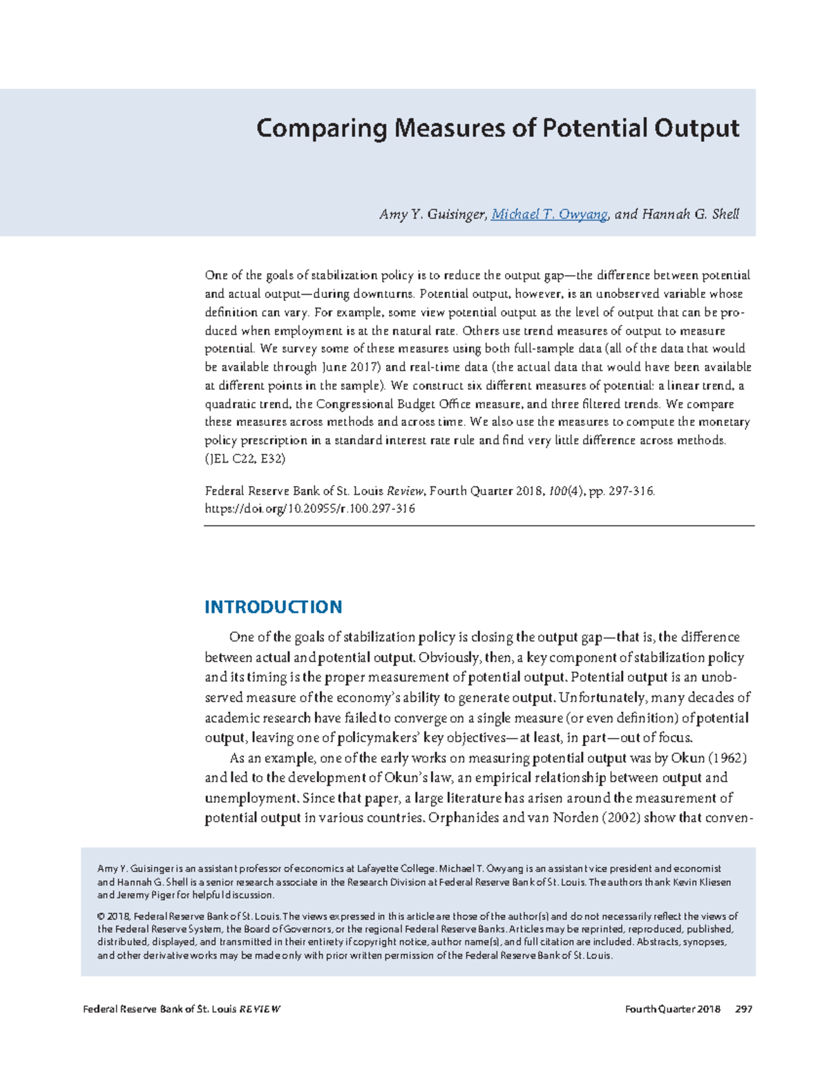 Comparing measures of potential output - Comparing Measures of ...