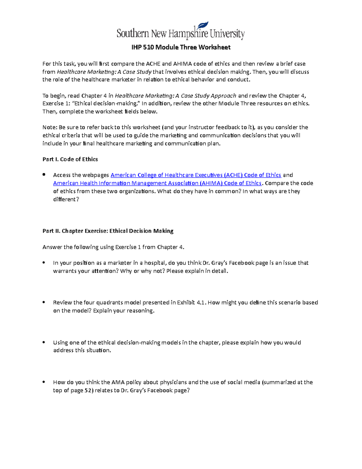 IHP 510 Module Three Worksheet - IHP 510 Module Three Worksheet For ...