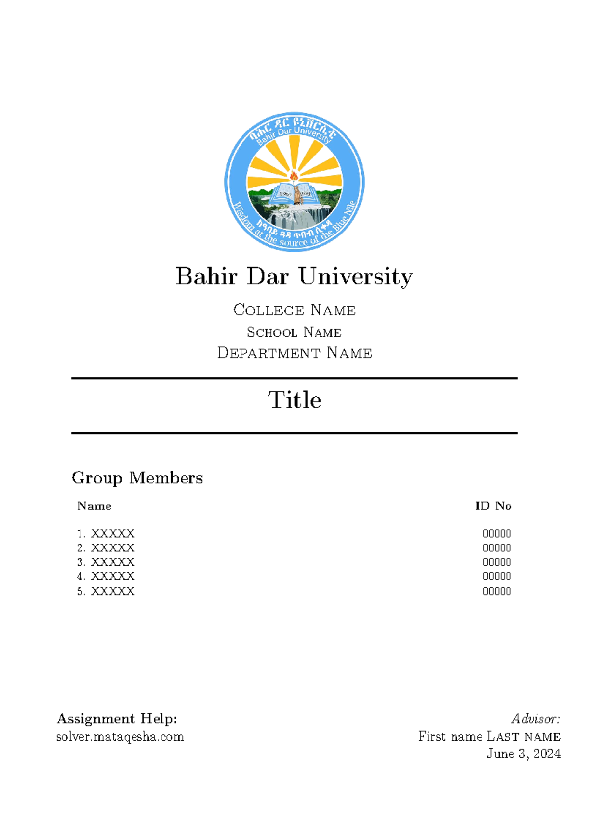 BDU cover template - Software Project Management - Bahir Dar University ...