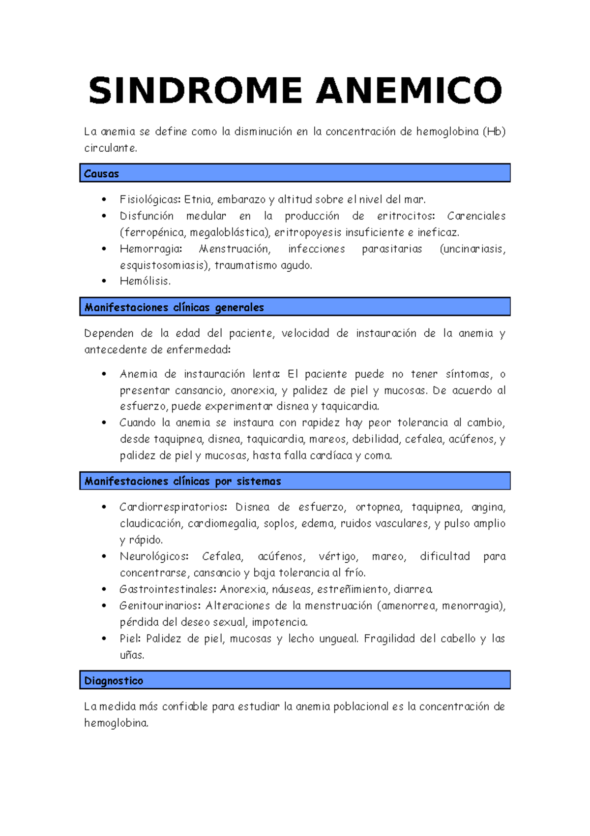 Sindrome Anemico - Resumen de anemia - SINDROME ANEMICO La anemia se ...