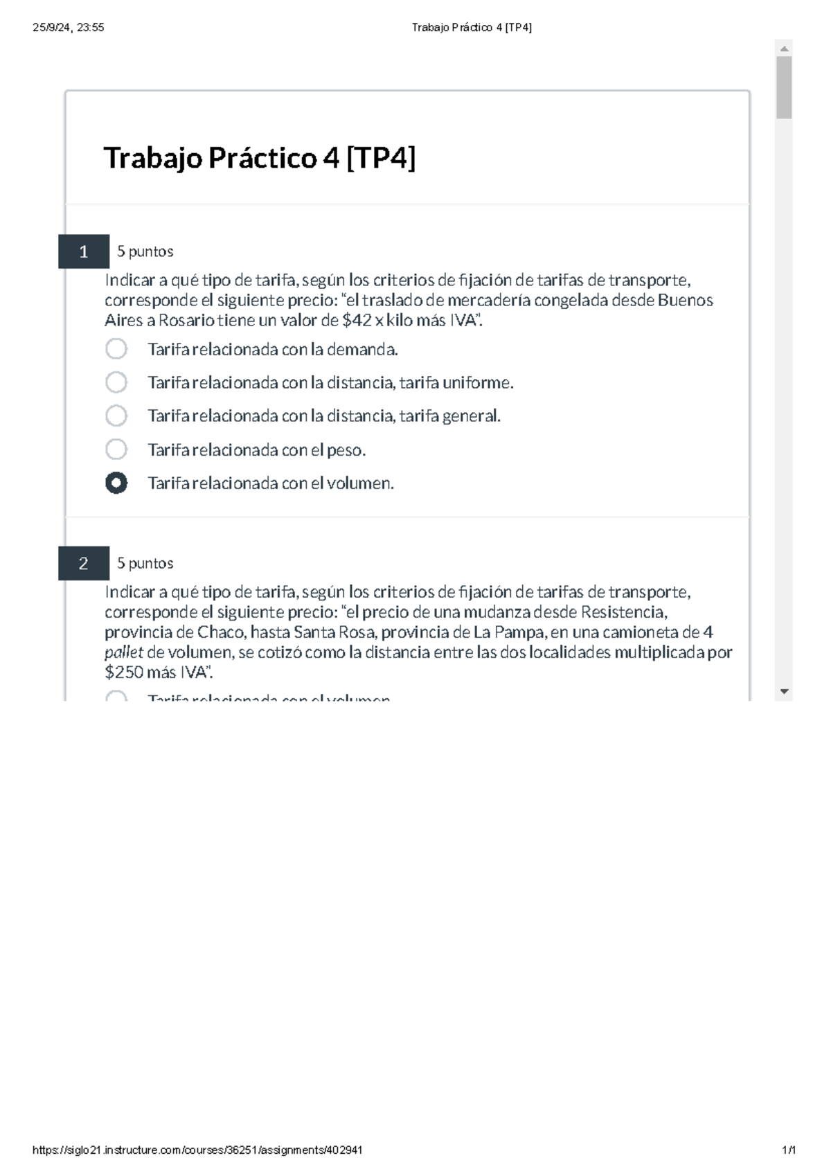 Trabajo Práctico 4 [TP4] 85% - 5 puntos Indicar a qué tipo de tarifa, según los criterios de ...