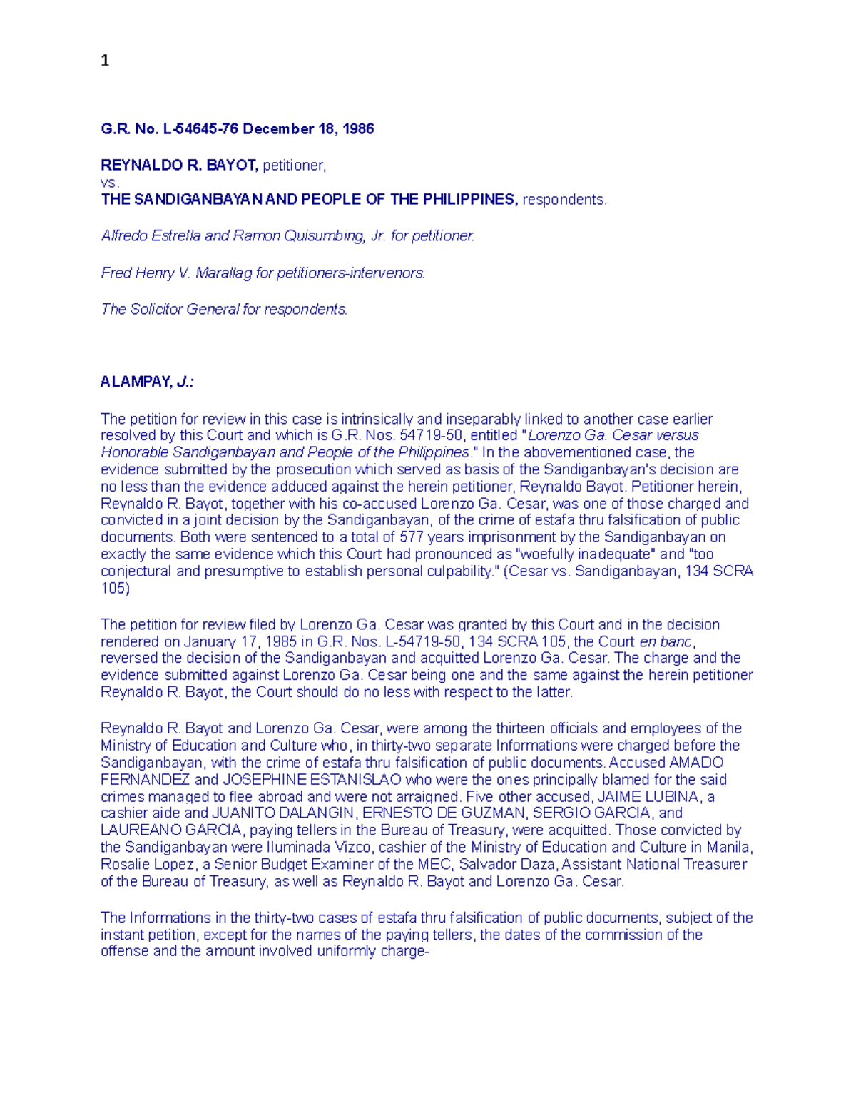 Bayot-v - book - G. No. L-54645-76 December 18, 1986 REYNALDO R. BAYOT ...